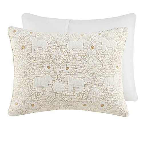 Ink+Ivy Kandula King/Cal King Size Quilt Bedding Set - Mustard Yellow , Quilted Floral, Elephants – 3 Piece Bedding Quilt Coverlets – 100% Cotton Percale Bed Quilts Quilted Coverlet