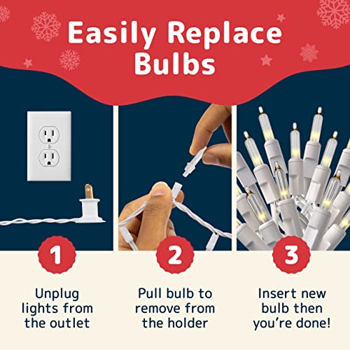 PREXTEX Christmas Lights (20 Feet, 100 Lights) - Clear White Christmas Tree Lights with White Wire - Clear Christmas Lights Indoor/Outdoor String Lights - Xmas Lights - Warm White Twinkle Lights