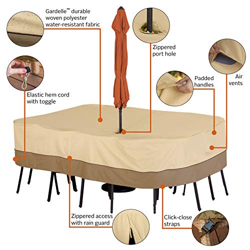 Classic Accessories Veranda Patio Table Cover with Umbrella Hole Pebble/Large/Rectangular/Oval, Outdoor Table Cover