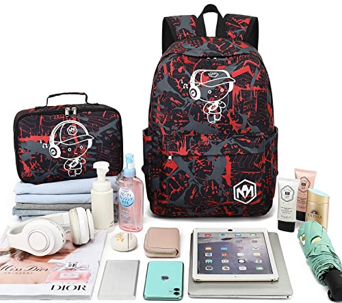 Bluboon Preschool Backpack Kids Boy Kindergarten Backpack With Lunch Box School Book Bags for Elementary Primary Schooler(Red Cool Boy