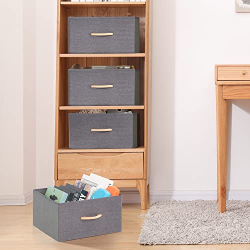 STORAGE MANIAC Storage Bins Extra Large, Foldable Storage Baskets with Handle, Fabric Clothes Storage Boxes for Shelves for Organizing Closet Shelf Nursery Toy 15.35"W x 11.4"D x 8"H, Grey 3-Pack