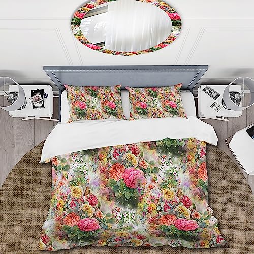 DESIGN ART Designart 'Red Yellow and Pink Flowers with Green Leaves' Traditional Duvet Cover Set Twin