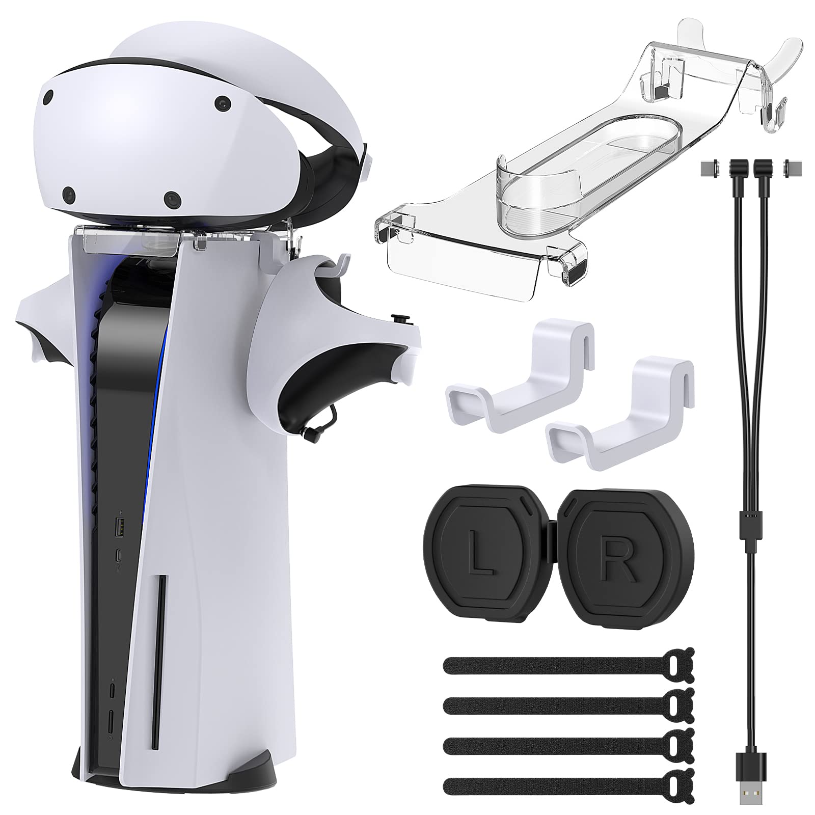 6 in 1 Charger Stand Kit on PS5 Console for PS VR2 Controller and Headset, 2-in-1 Charging Cable for Playstation 5/VR2 Controller, VR2 Headset Holder & Controller Charging Accessories for PSVR2