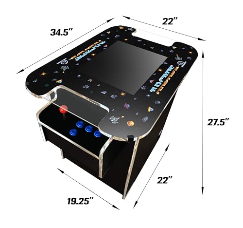 Game Classics Cocktail Arcade Game Machine with 60 Games, 2 Player, Chrome T-Molding Black Arcade Cabinet, Commercial Grade