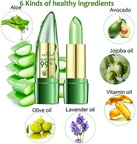 Amazfly 2 Pcs Aloe Vera Lipstick, Clear Jelly Lipsticks, Magic Temperature Color Change Lipstick Lip Blam Moisturizing Long Lasting Lip Makeup (2Pcs)