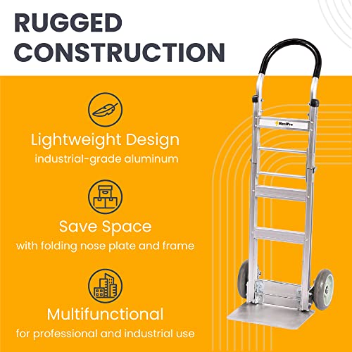 HaulPro Fully Assembled Foldable Hand Truck with 8" Mold-On Rubber Wheels β Horizontal Loop Handle. 500 Lb. Capacity Dolly for Travel, Moving and Office Use | 14 X 7.5 Extruded Aluminum Nose Plate