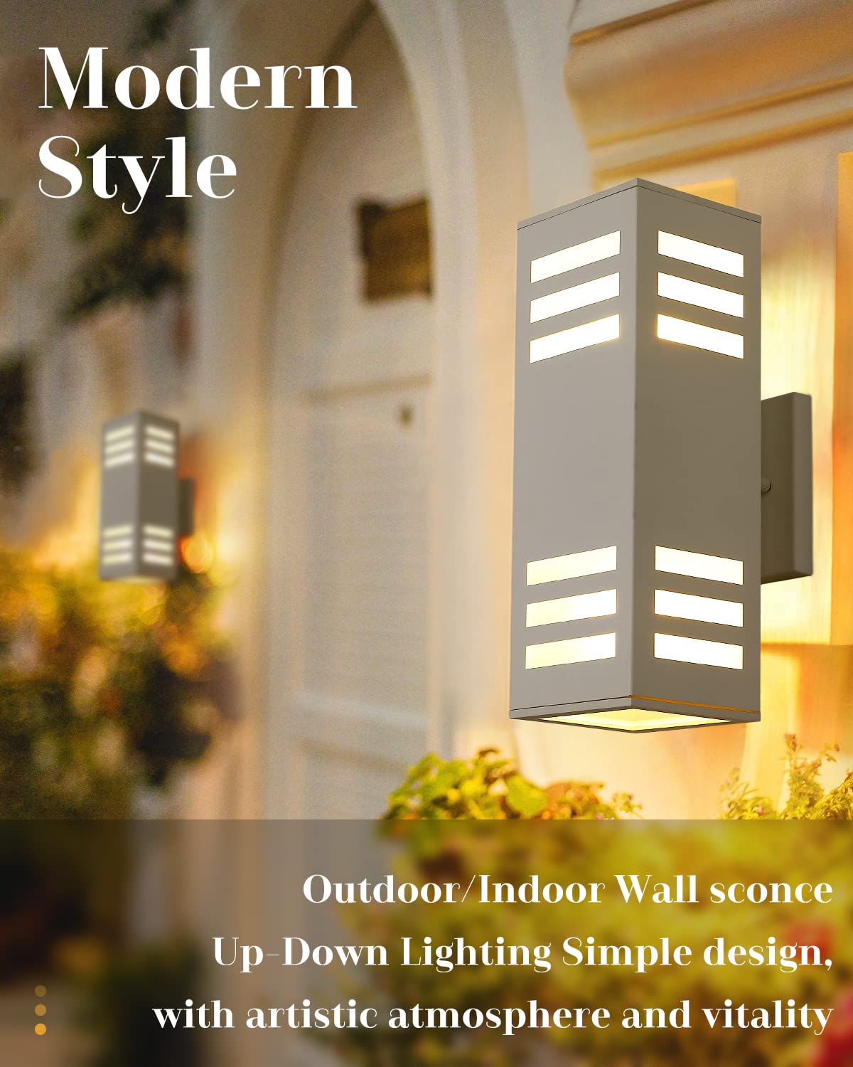 harriet Outdoor Wall Lights, Modern Outdoor Wall Sconces Aluminum Waterproof, 13" Rectangular Porch Light Up and Down Lighting for Outdoor Wall Mount, White