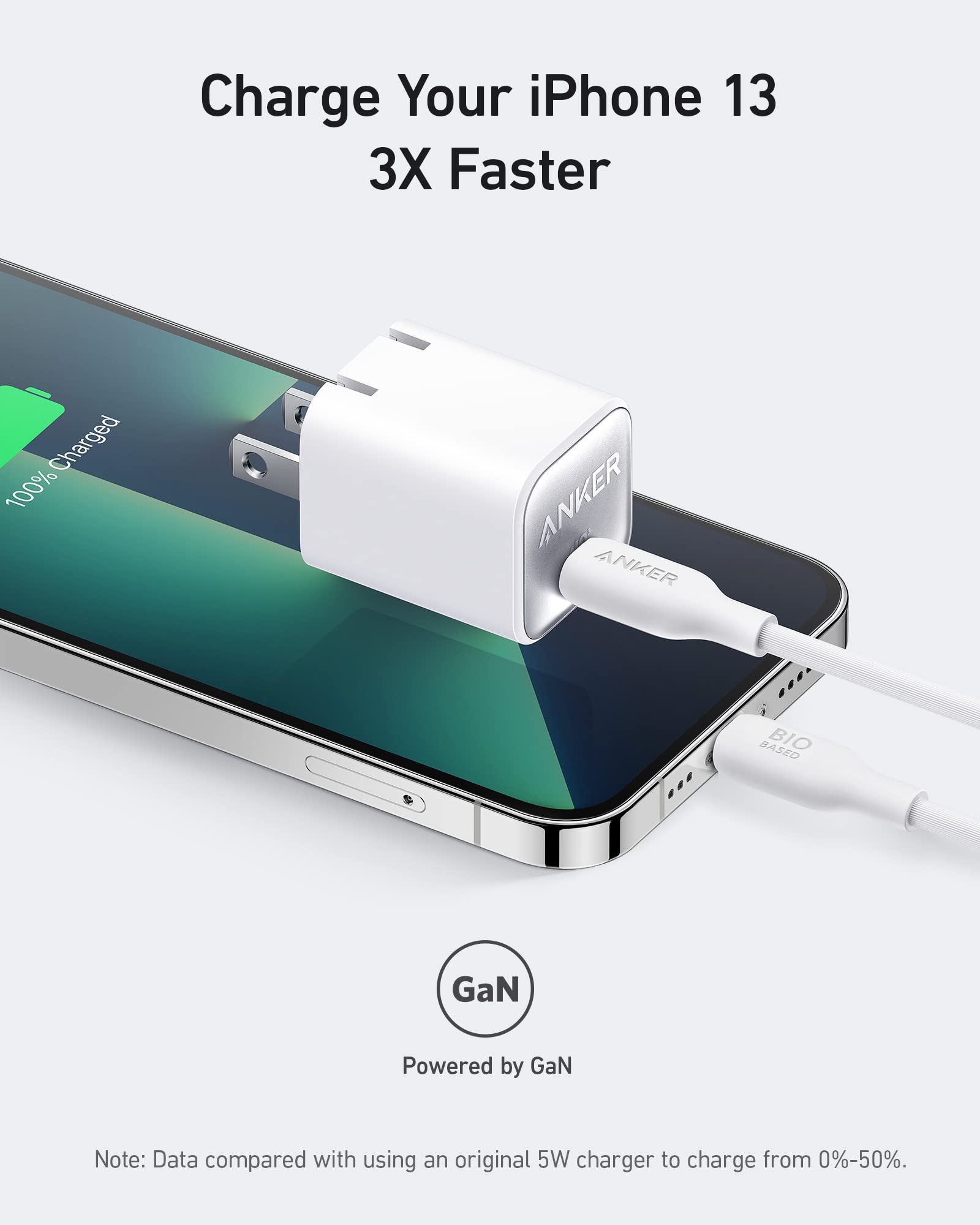 Anker USB-C to Lightning Cable, Anker 541 Cable (6ft), MFi Certified, Bio-Based Fast Charging Cable & Anker USB C GaN Charger 30W, 511 Charger (Nano 3), PIQ 3.0 Foldable PPS Fast Charger(Misty Blue)