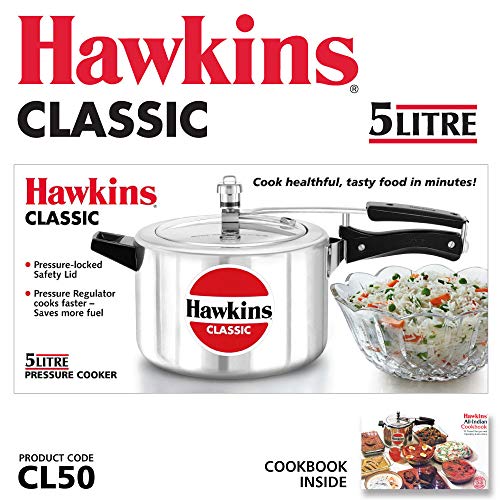 HAWKINS Classic CL50 5-Liter New Improved Aluminum Pressure Cooker, Small, Silver