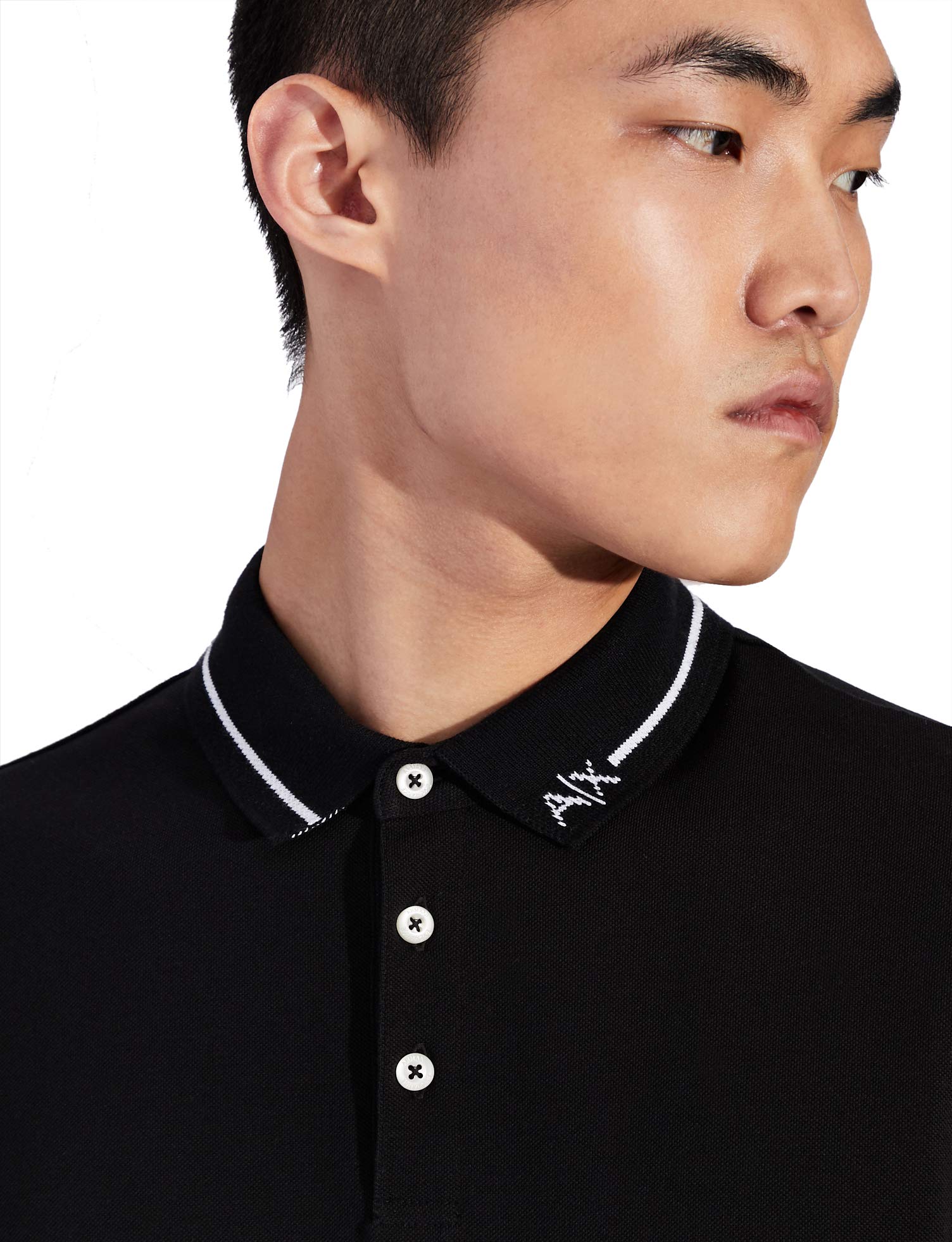 A | X ARMANI EXCHANGE Men's Short Sleeve Logo Collar Pima Picque Polo, Black, S