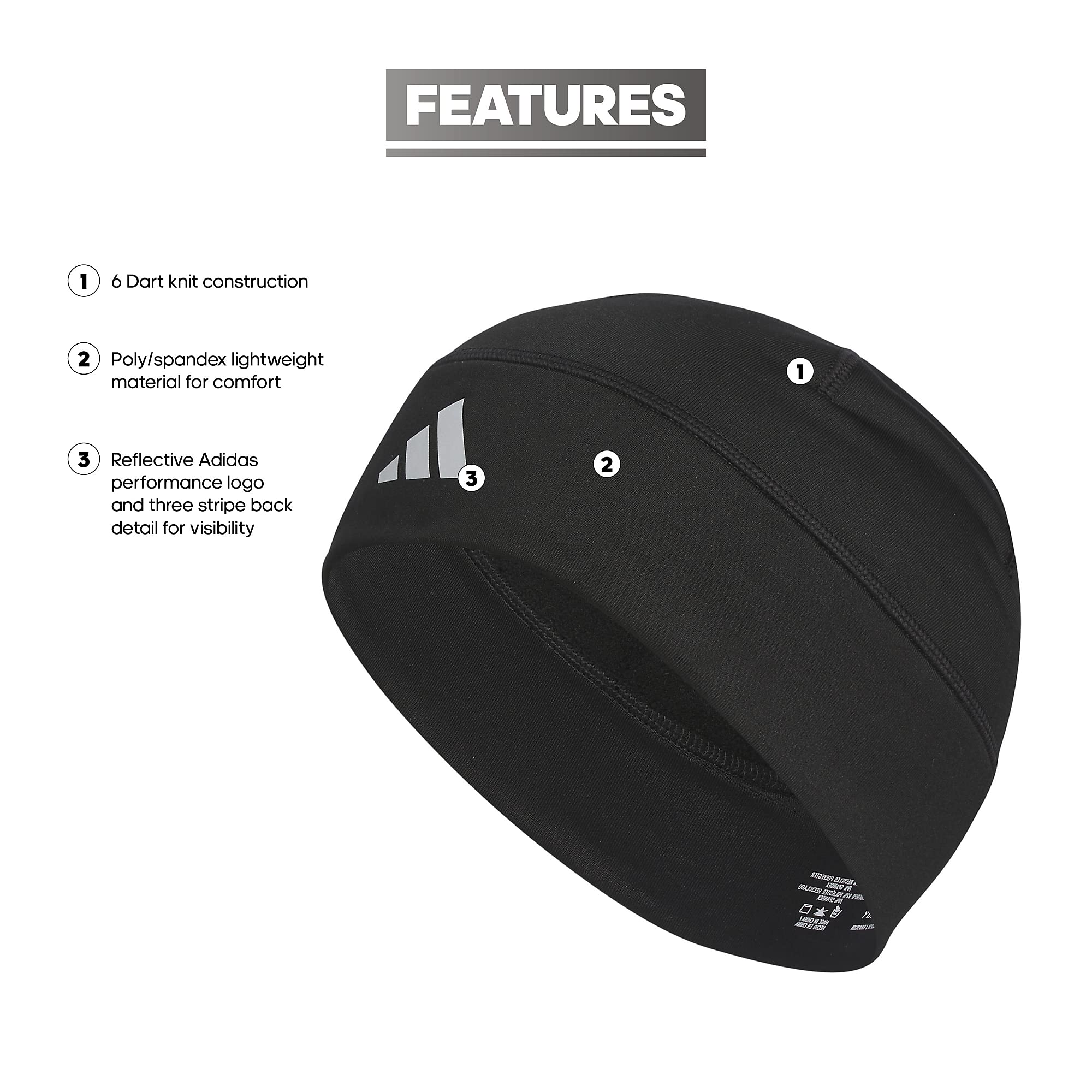 adidas Alphaskin Beanie, Black/Silver Reflective, One Size