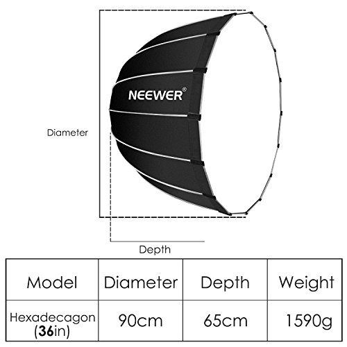 NEEWER Hexadecagon Softbox 36 inches/90 centimeters with Grey Rim and Bowens Mount, Portable Softbox Diffuser Compatible for NEEWER CB60 CB100 CB150 CB60 RGB and Other Bowens Mount Lights