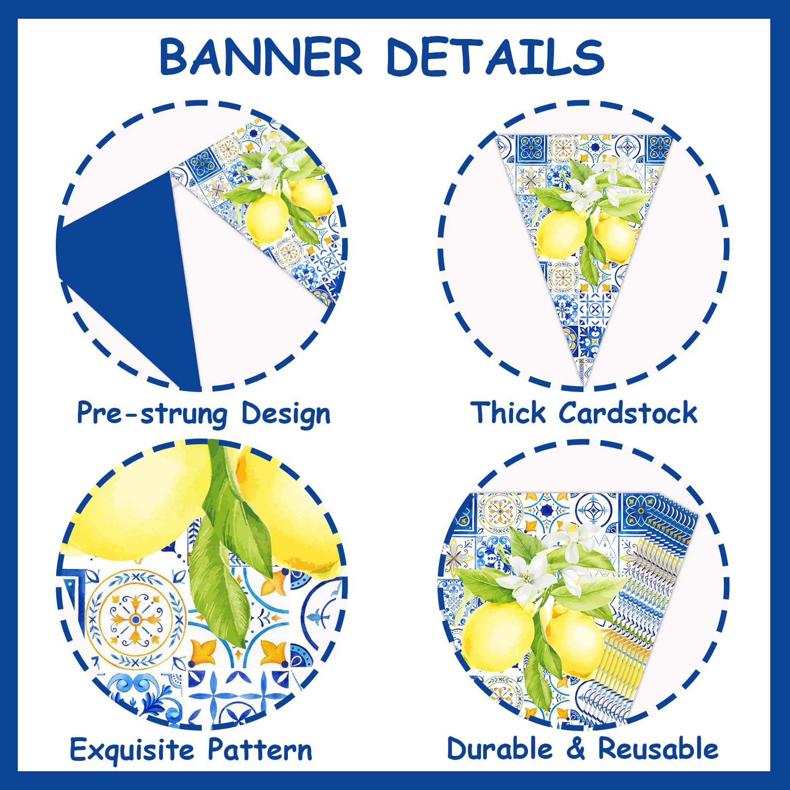 Blue and Lemon Party Decorations - 3pcs Lemon Bunting Banners, Lemonade Hanging Triangle Banner Garland for Lemon Wedding Engagement Bridal Shower Bachelorette Baby Shower Birthday Party