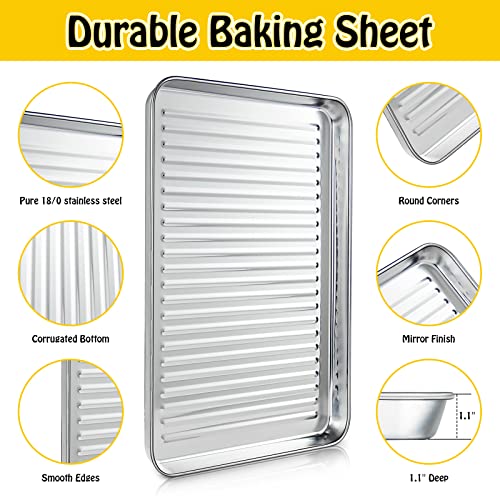 Baking Sheet with Cooling Rack Set(2 Pans+2 Racks) 17'', Terlulu Stainless Steel Baking Pan with Wire Rack, Heavy Duty Half Sheet Pan&Bacon Rack for Oven Cooking, Cookie Sheet, 17.1 x 12.2 x 1.1 Inch