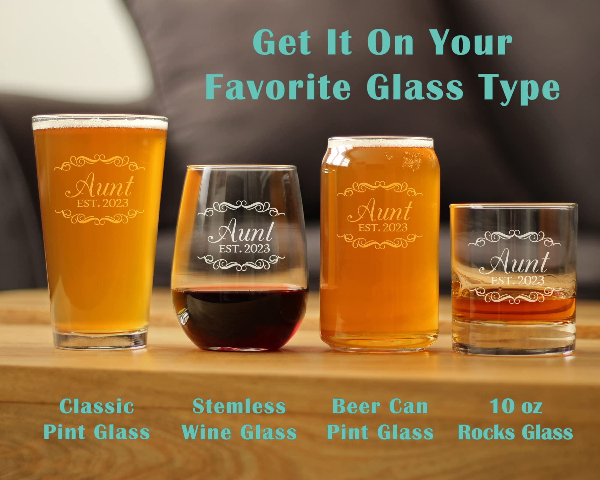 Aunt Est 2023 - New Aunties Stemless Wine Glass Gift for First Time Aunts - Decorative 17 Oz Large Glasses