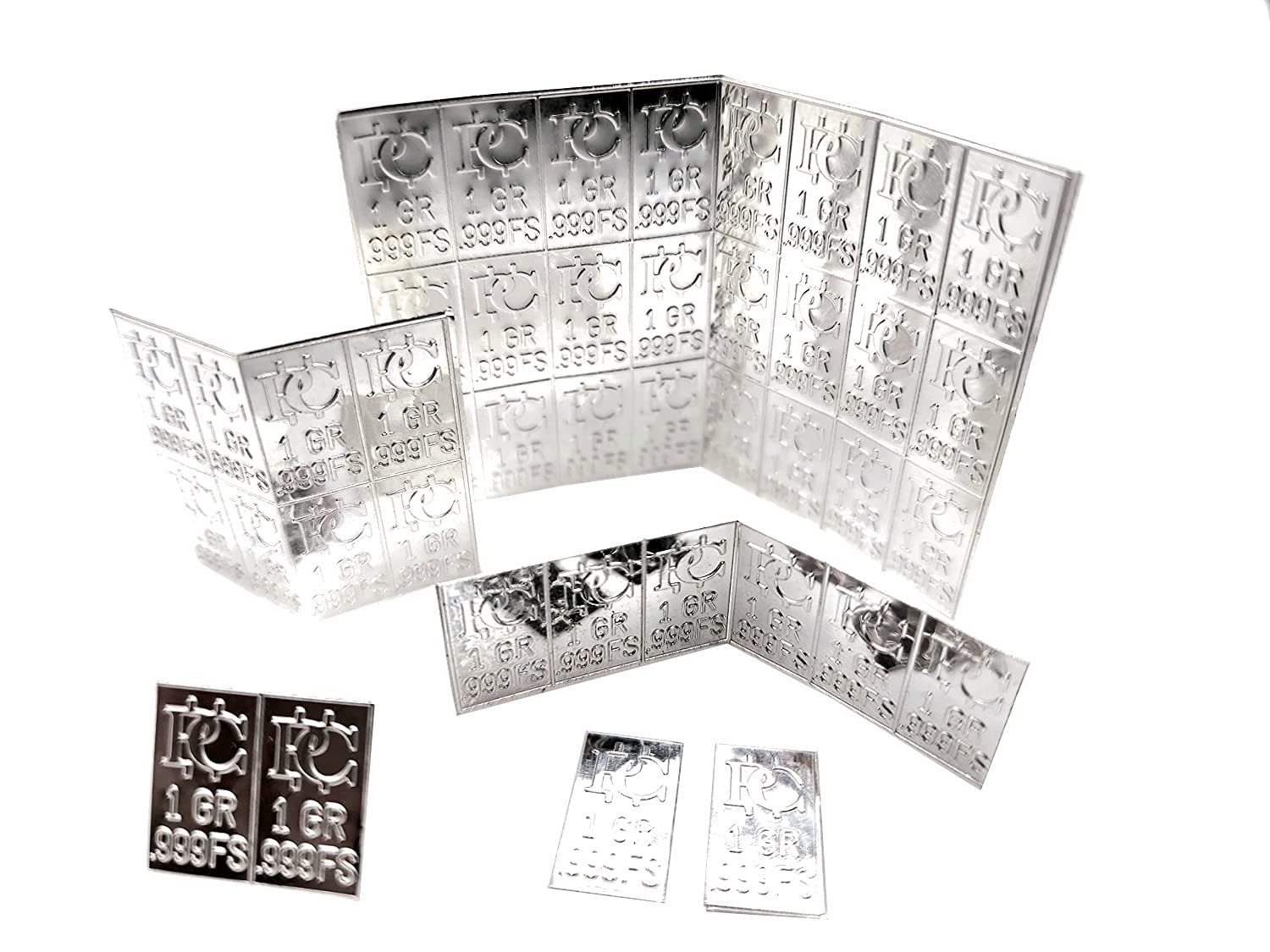 6 One Gram Pure Silver Bullion Bar Divides to 15 One Grain Bars .999 Fine Silver Snaps Apart to Individual 1 Grain Ingots
