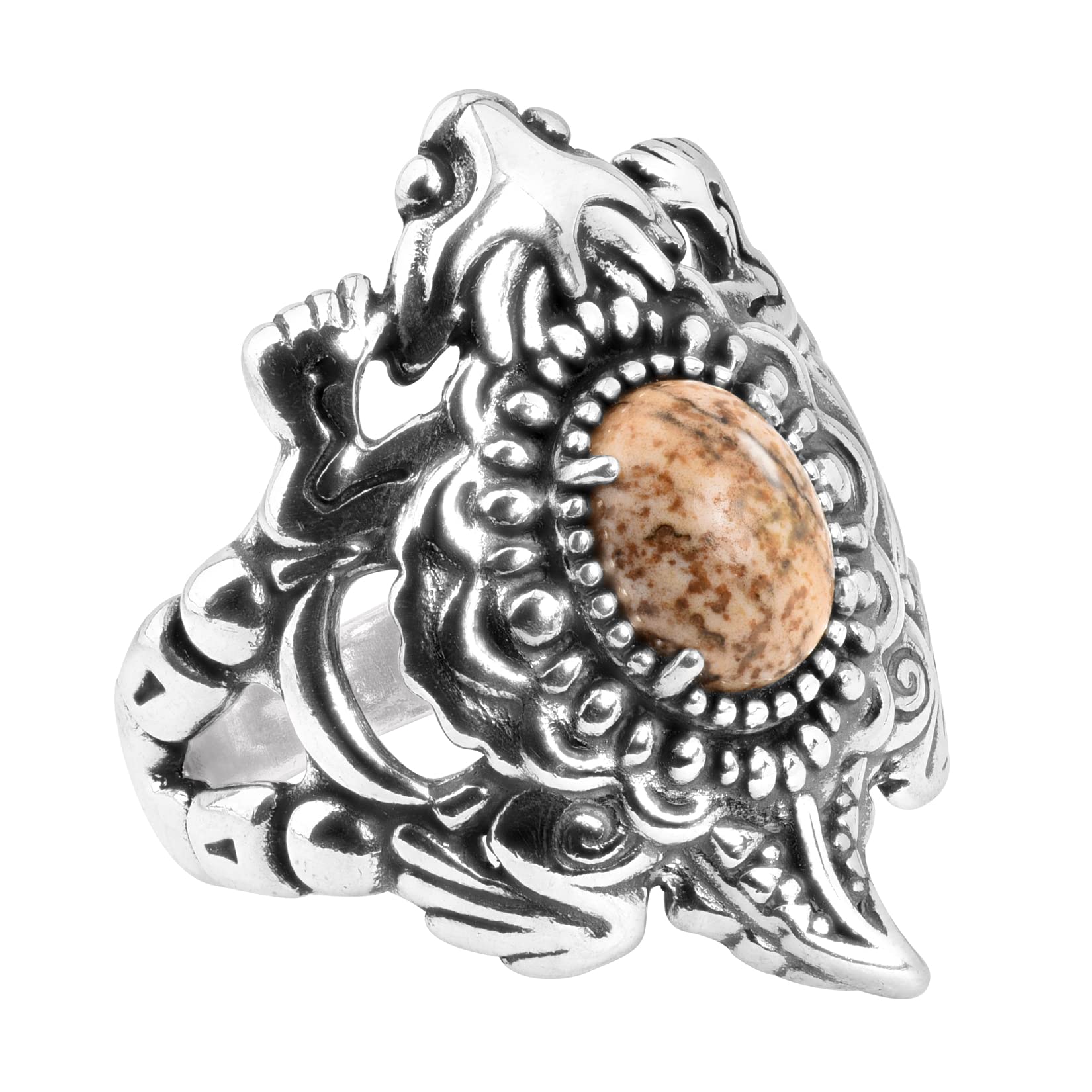 American West Jewelry Sterling Silver Fritz Casuse Designed Picture Jasper Gemstone Horned Toad Ring Size 7