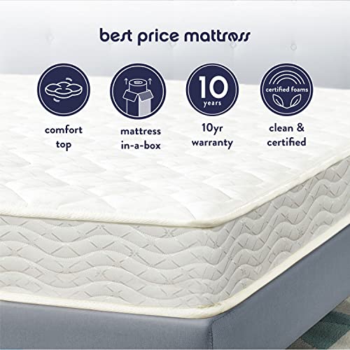 Best Price Mattress 6 Inch Tight Top Innerspring Mattress - Comfort Foam Top with Bonnell Spring Base, CertiPUR-US Certified Foam, TwinXL, White