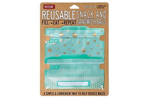 Russbe Metallic Polka Dot Reusable Snack & Sandwich Bags (Set of 4), Turquoise