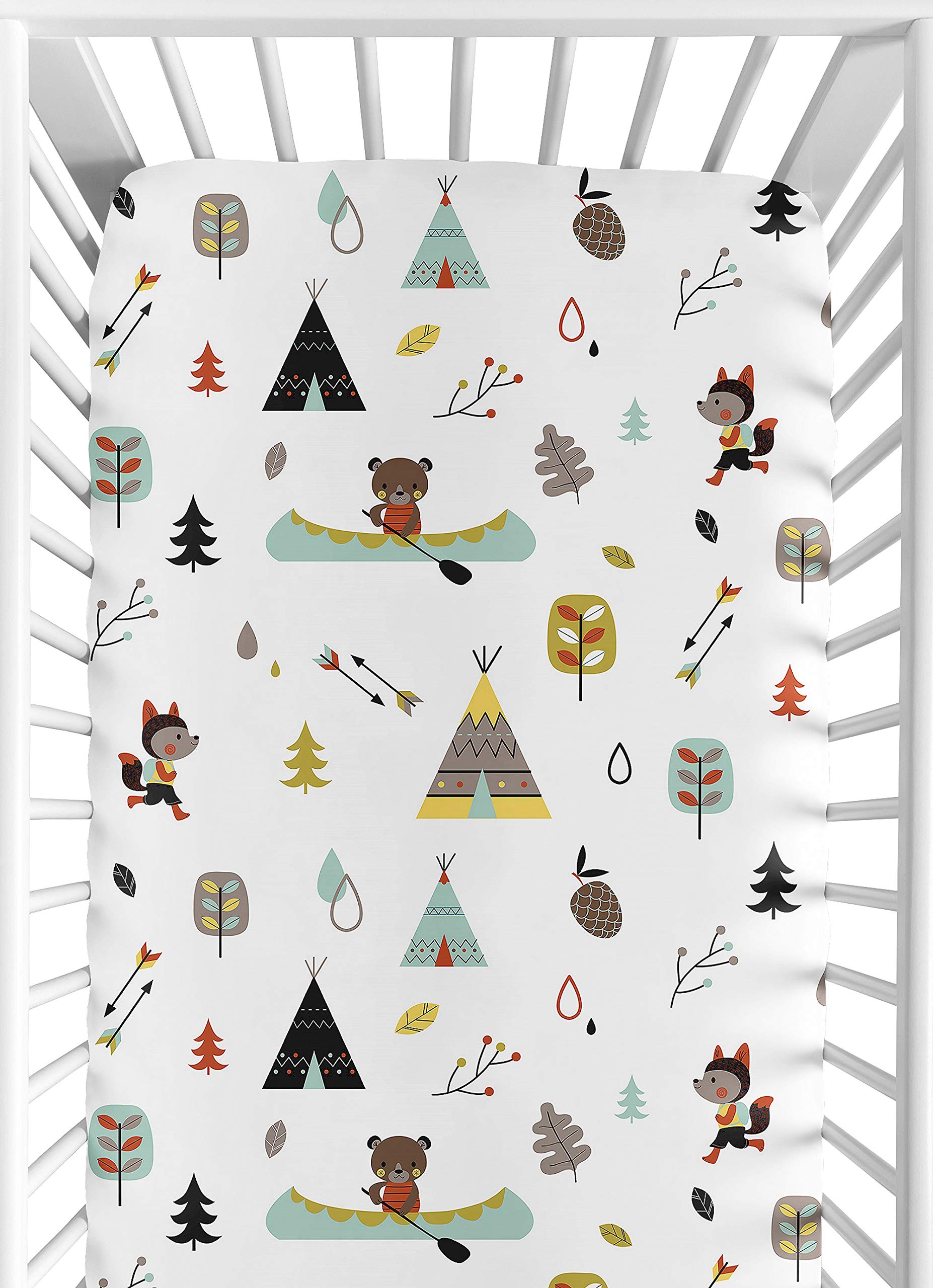 Fitted Crib Sheet for Outdoor Adventure Baby/Toddler Bedding - Nature Fox Bear Animals Boys Print