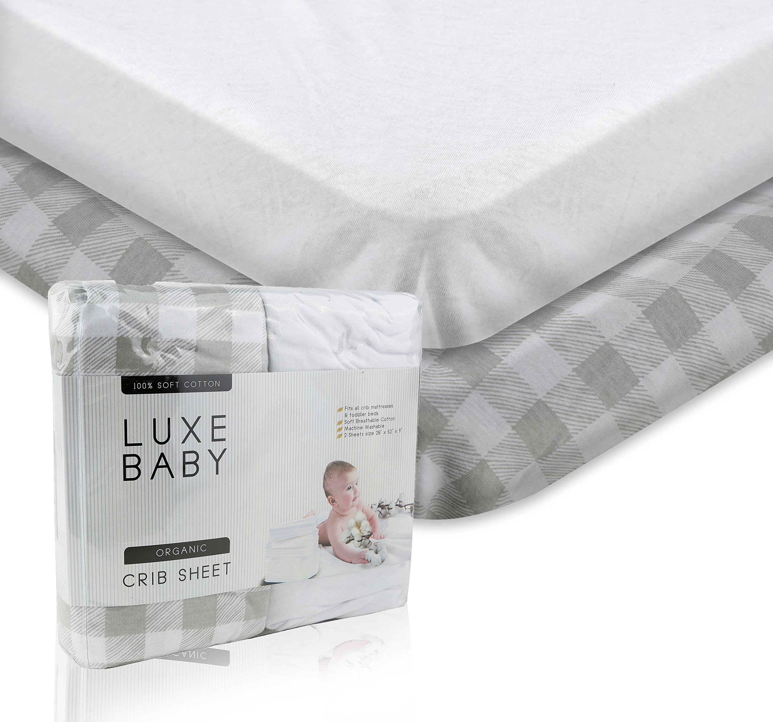 Fitted Crib Sheet Set. Luxe Baby Crib Sheets Girl and Boy. Grey Design Crib Sheets in Ultra Soft Cotton, Crib Sheets Set Fits All Crib Mattresses