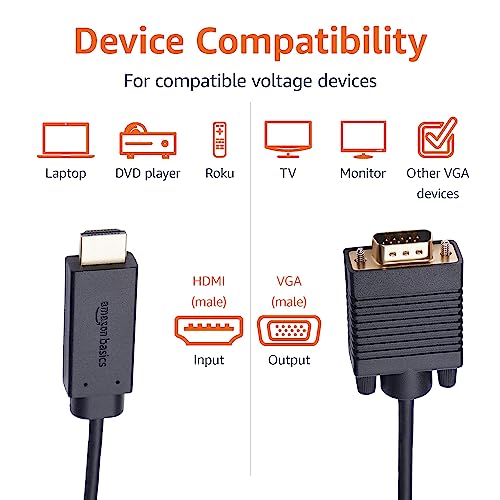 Amazon Basics HDMI (Source) to VGA (Display) Cable (NOT Bidirectional), Gold-Plated, 6 Feet, Black