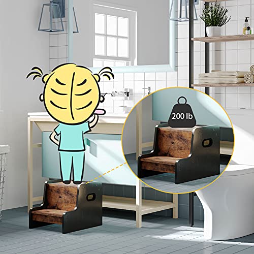 HOOBRO Step Stool for Kids, Two Step Toddler's Stool, Kids Potty Training Stool with Handles, Non-Slip Pads for Safety, Easy to Move, for Sink, Bathroom, Bedroom
