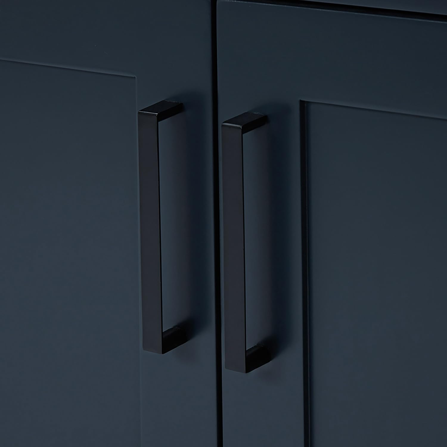 ARIEL Hepburn 72" Midnight Blue Double Vanity, 1.5" Edge Carrara Quartz Countertop & Splash, Rectangular Sinks, 4 Soft Closing Doors, 6 Full Extension Dovetail Drawers, Toe Kick, Matte Black