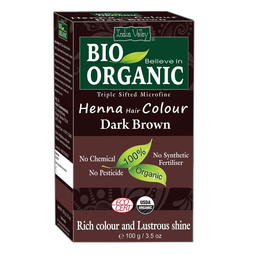 Indus Valley Bio Organic Natural Henna Hair Color Dark Brown 100gm| 100% Gray Hair Coverage And Long Lasting Hair Dye | Vegan and Cruelty-Free