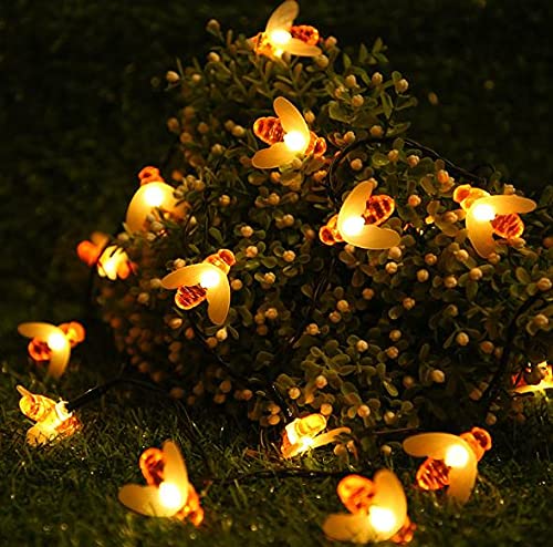 XLXX Battery Operated，6.5FEET 10 Lights,LED Bee Solar/Dragonfly Lights for Christmas Trees, Outdoor Garden, Patio, Fence, Wedding, Party (BEE, Warm White)