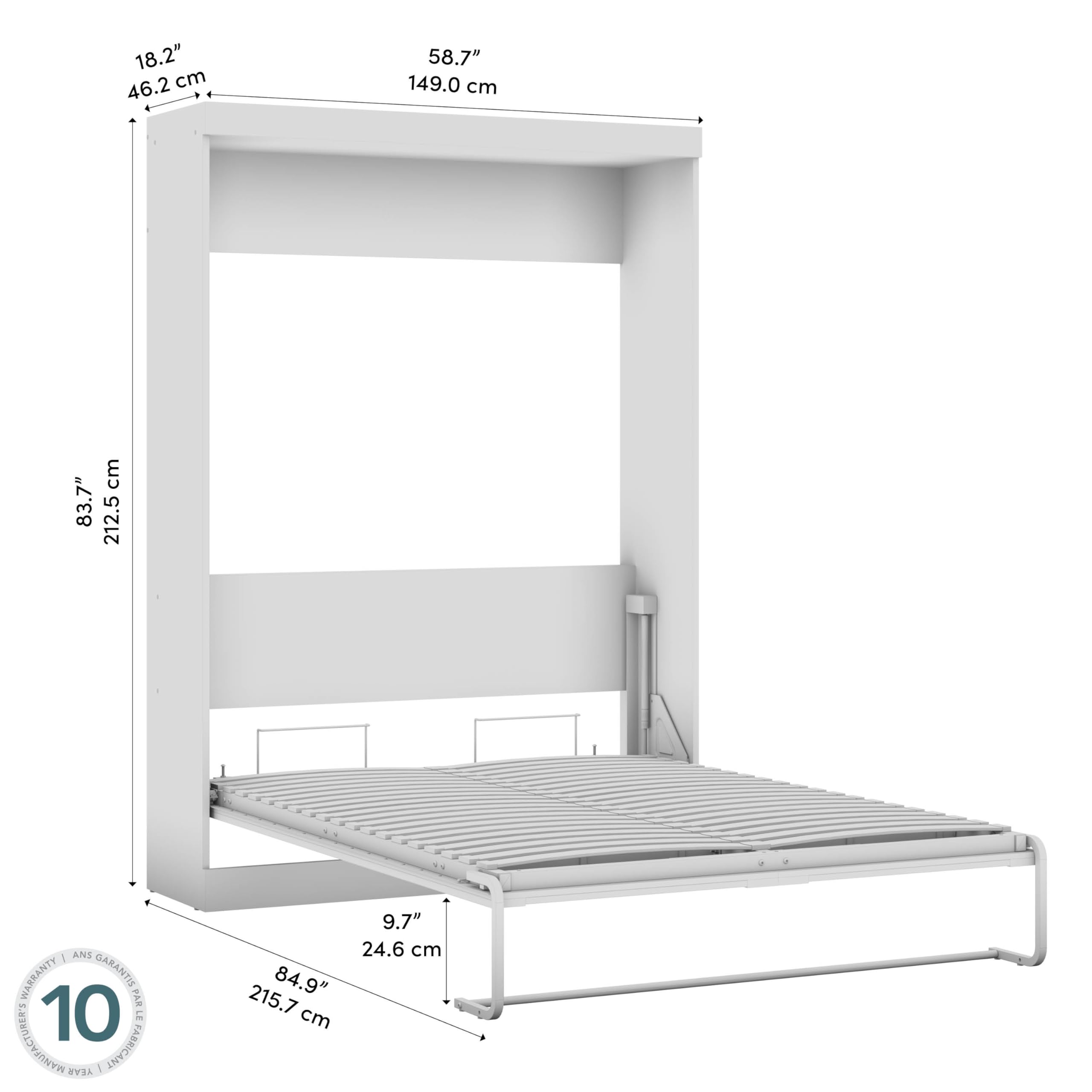 Bestar Pur Full Murphy Bed, 59-inch Space-Saving Sleeping Arrangement for Multipurpose Guest Room or Home Office, Full, Bark Grey