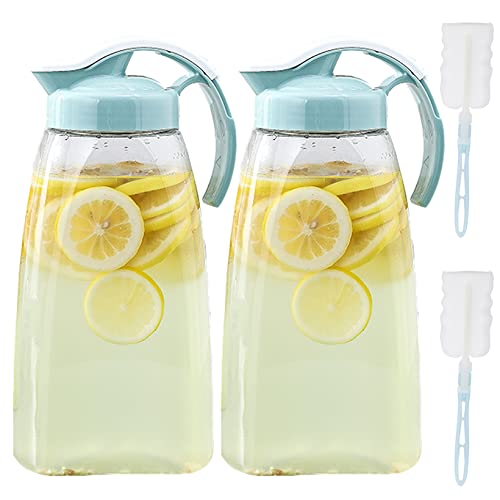 Frcctre 2 Pack Plastic Water Pitcher with Lid, 74 Oz Clear Airtight Beverage Pitcher Juice Container Water Carafe Fridge Jug for Juice, Coffee, Iced Tea, Lemonade, Heat Resistant & Shatter-proof