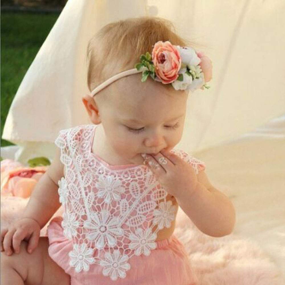KMBANGI Cute Infant Newborn Baby Girl Lace Ruffle Romper Jumpsuit Bodysuit Summer Outfit Clothes (12-18 Months, Pink)