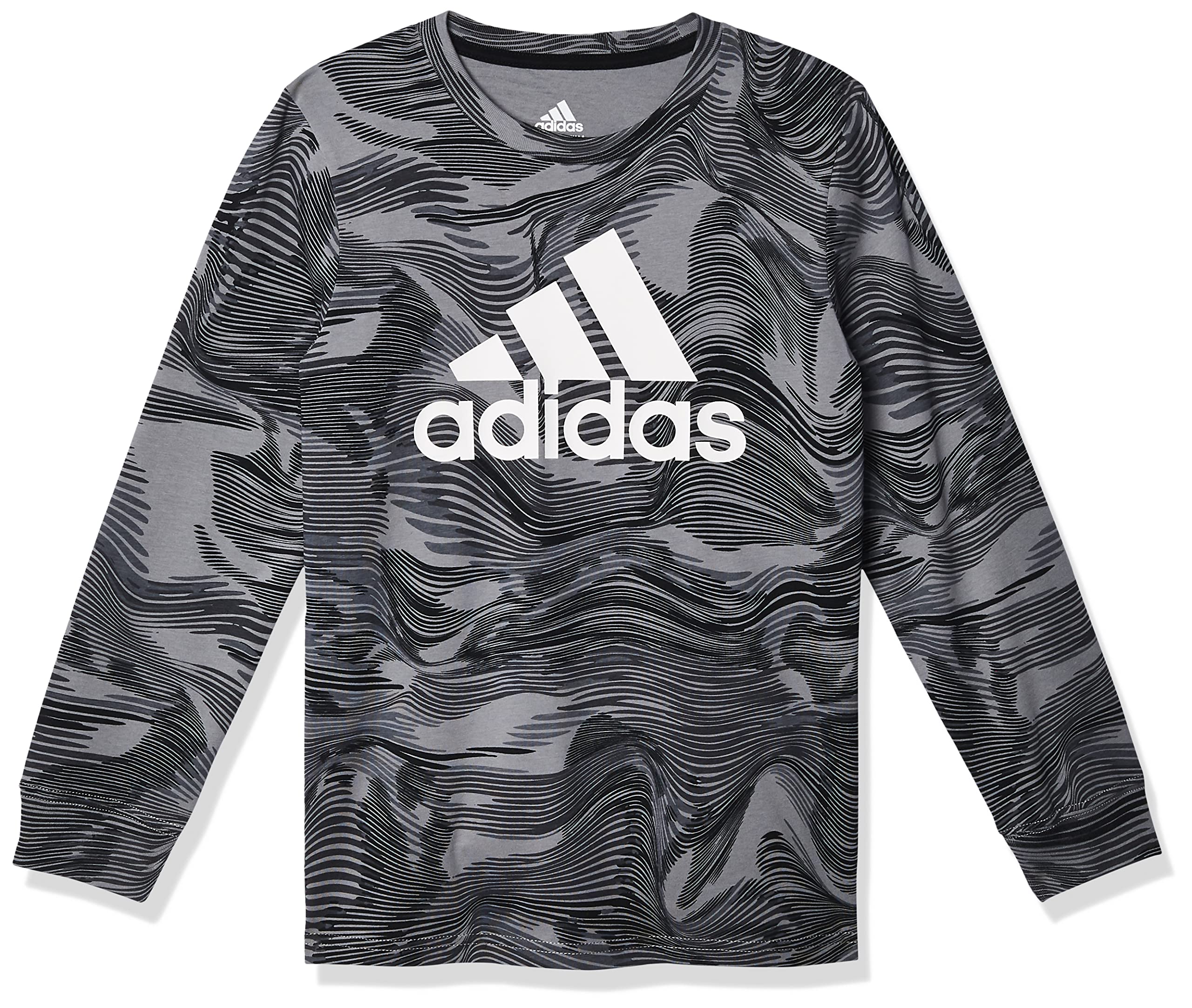 adidas Boys' Long Sleeve Warped Camo Allover Print Tee, Collegiate Green, 2T