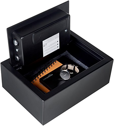 Amazon Basics Small Slim Desk Drawer Security Safe with Programmable Electronic Keypad, Black, 11.8''W x 8.6''D x 4.4''H