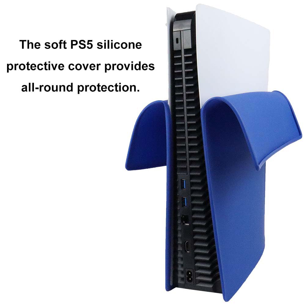 Aosai Silicone Skin Cover for PlayStation 5, Dustproof Anti-Scratch Anti-Fall Protector Case for Sony PS5 Disk Version/Digital Edition Console (Digital Edition, Blue)