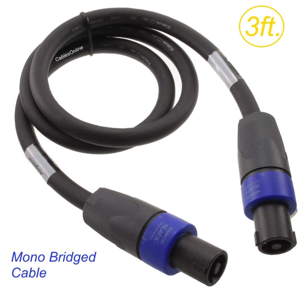 CablesOnline, 3ft. Mono-Bridged Speaker/Amplifier 12AWG Cable with Neutrik® Speakon 4-Pole Male to Male Connectors, (1+/1+ and 2+/1-), SK-MB403