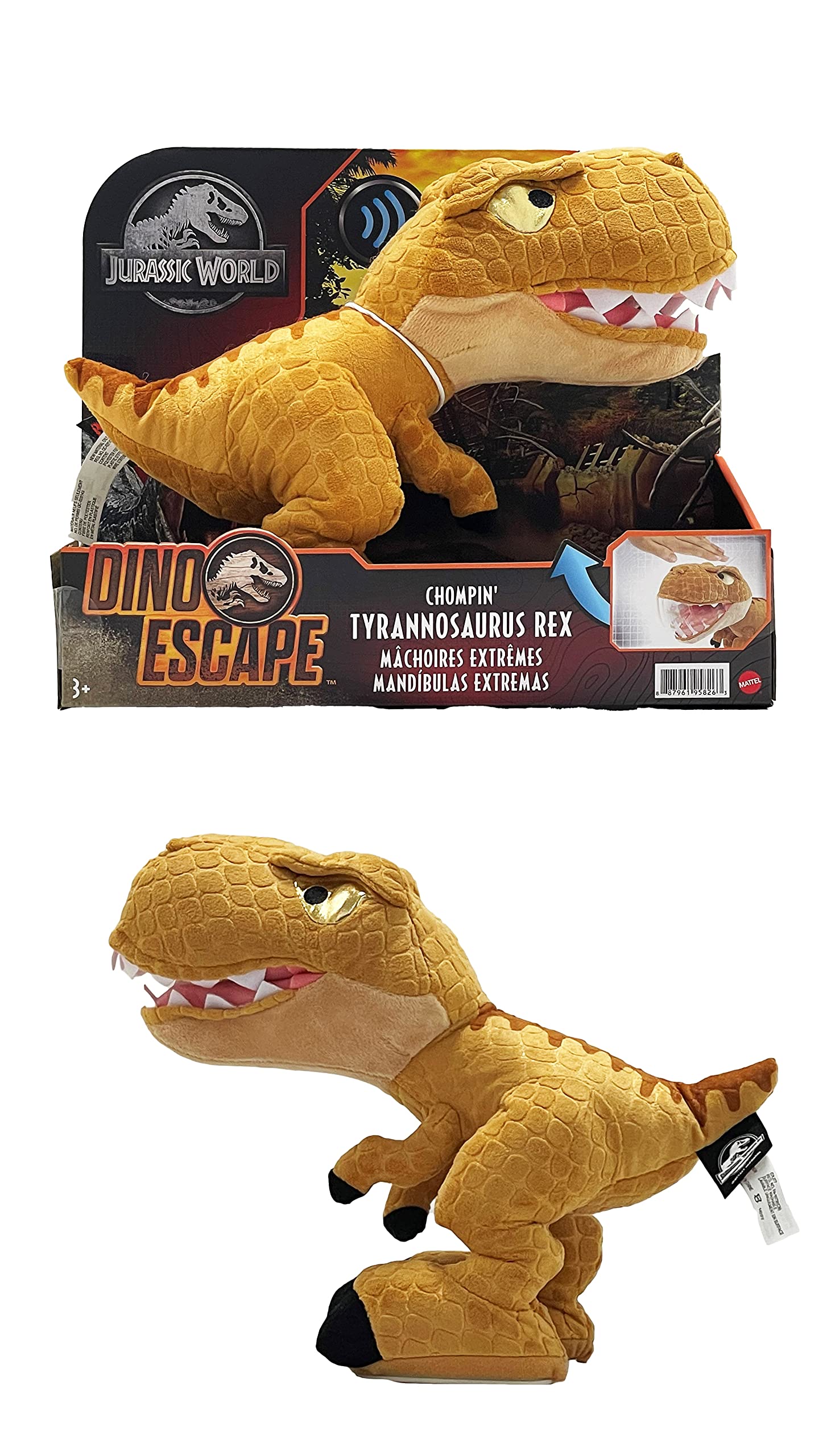 Mattel Jurassic World Fan-Favorite Character, Plush Dinosaur Toy with Chomp Action & Roar Sound, Soft Doll Play or Nap Buddy, For Kids Ages 3 Years & Older