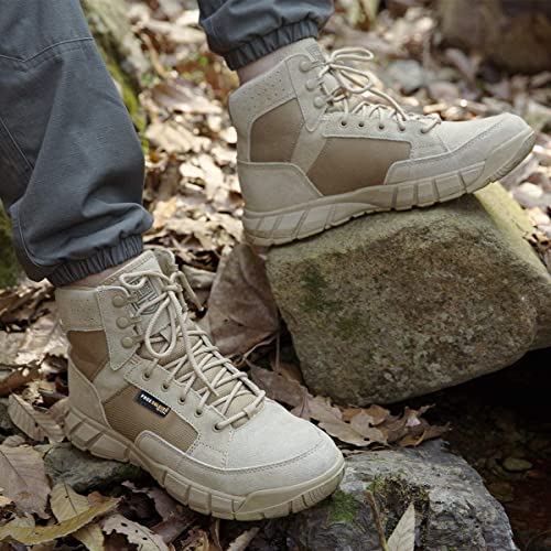 FREE SOLDIER Men's Tactical Boots 6 Inches Summer Lightweight Breathable Desert Boots with Thin Durable Fabric (Tan, 10)