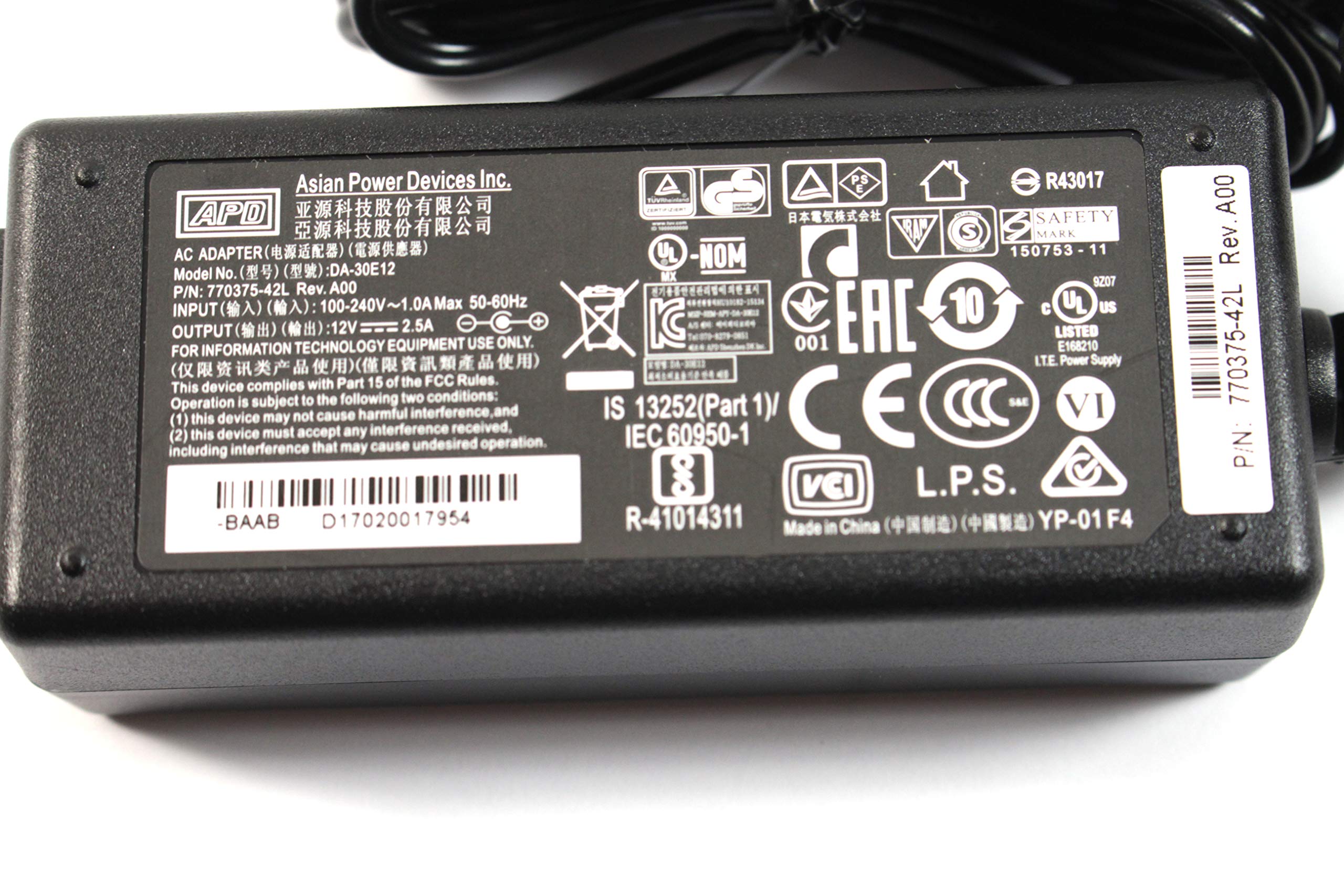 NEW ASIAN POWER DEVICES APD DA-30E12 AC ADAPTER 770375-31L WYSE THIN CLIENT