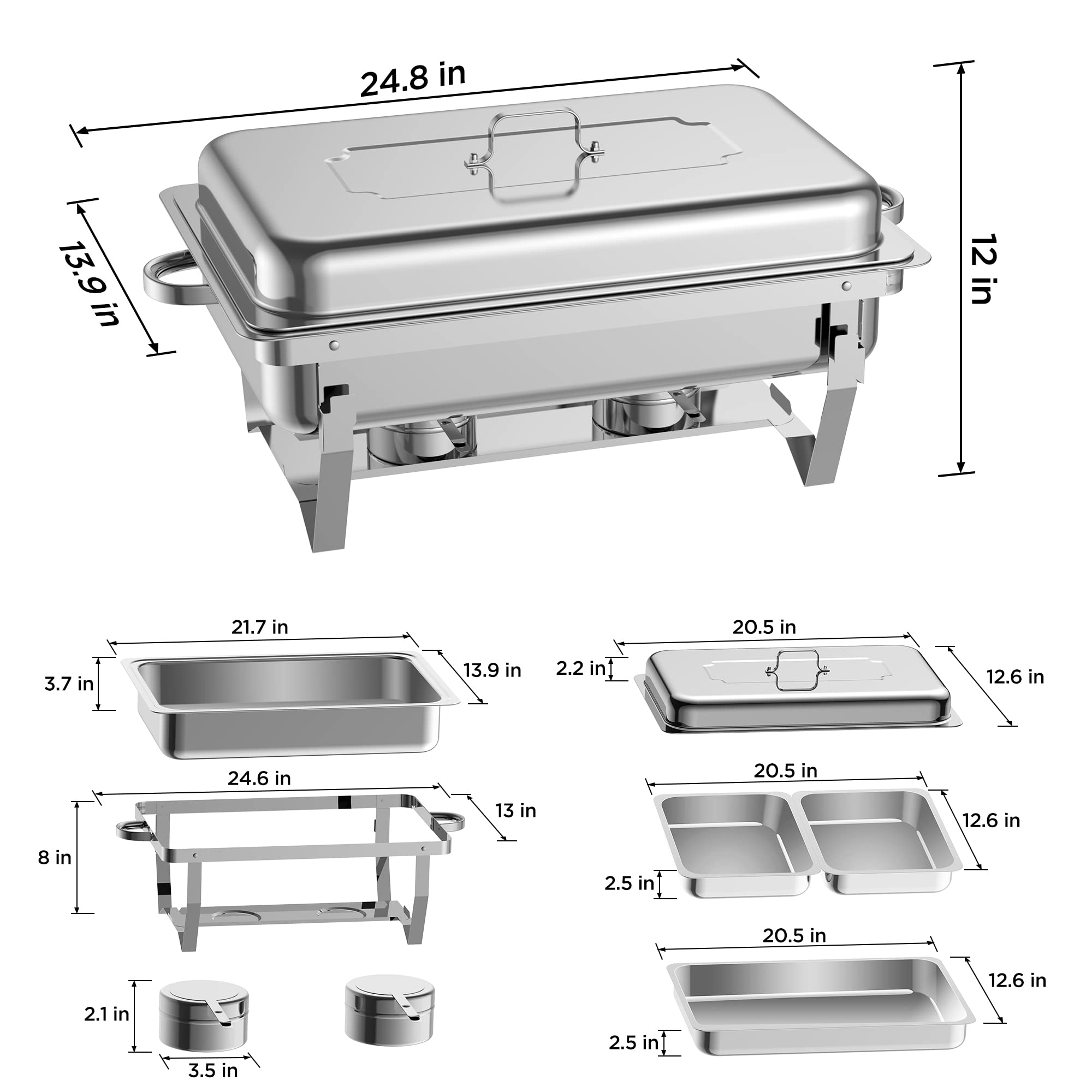 6 Pack Buffet Warmer, Chafing Dish Buffet Server & Food Warmer Set, Stainless Steel Rectangular Round Catering Supplies for for Parties Events Wedding