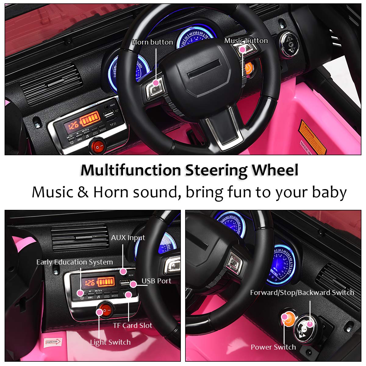 Costzon Ride On Car, 12V Battery Powered Electric Ride On Truck w/Parental Remote Control, LED Lights, Double Open Doors, Safety Belt, Music, MP3, Spring Suspension (Pink)