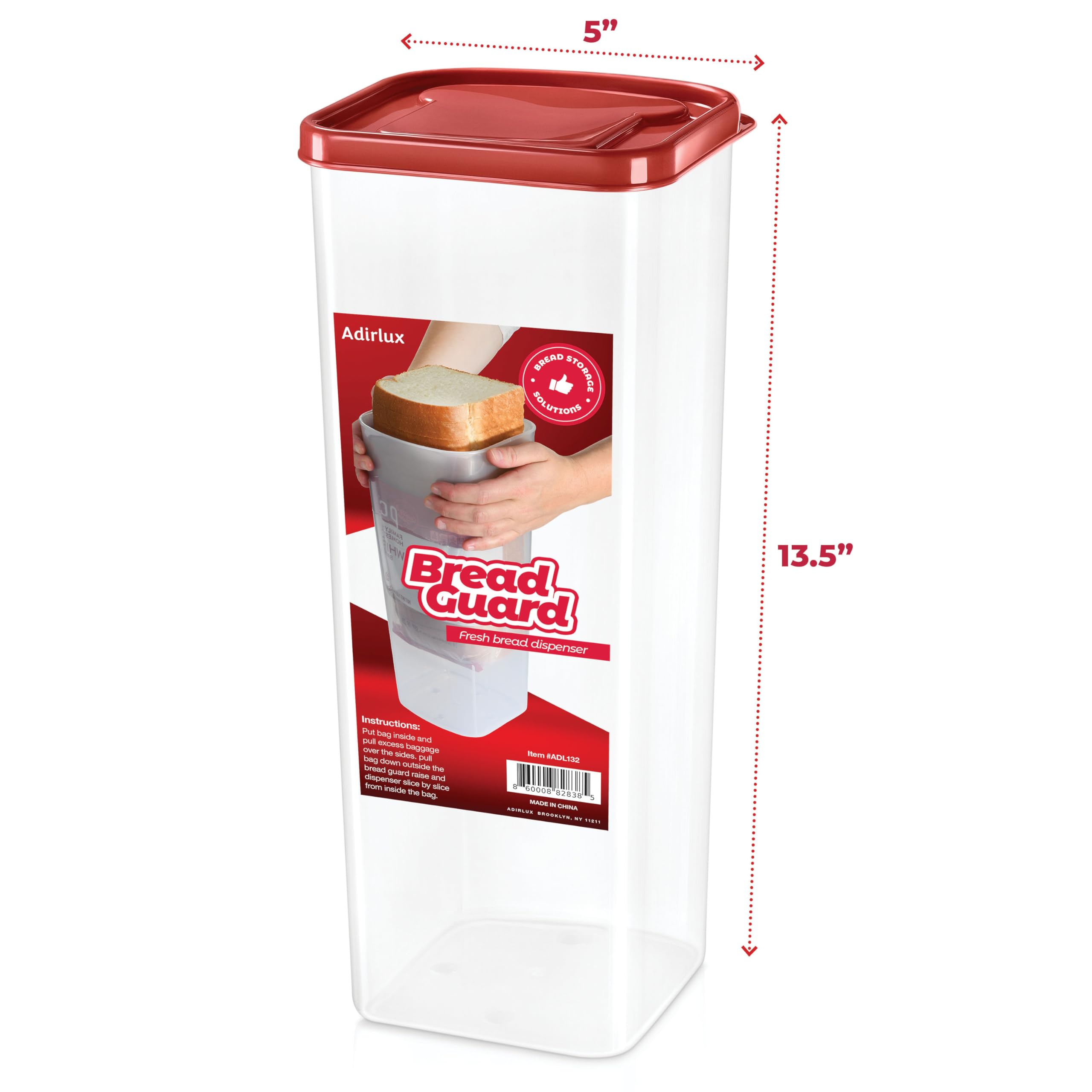 Adirlux Bread Box with Airtight Lid - Kitchen Counter Fresh Bread Storage Container For Sandwich Loaf, Sliced Breads - Clear Rigid Plastic, [BPA Free ] Red Lid [Pack of 2]