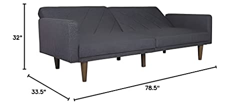 DHP Paxson Convertible Futon Couch Bed with Linen Upholstery and Wood Legs - Grey, Twin