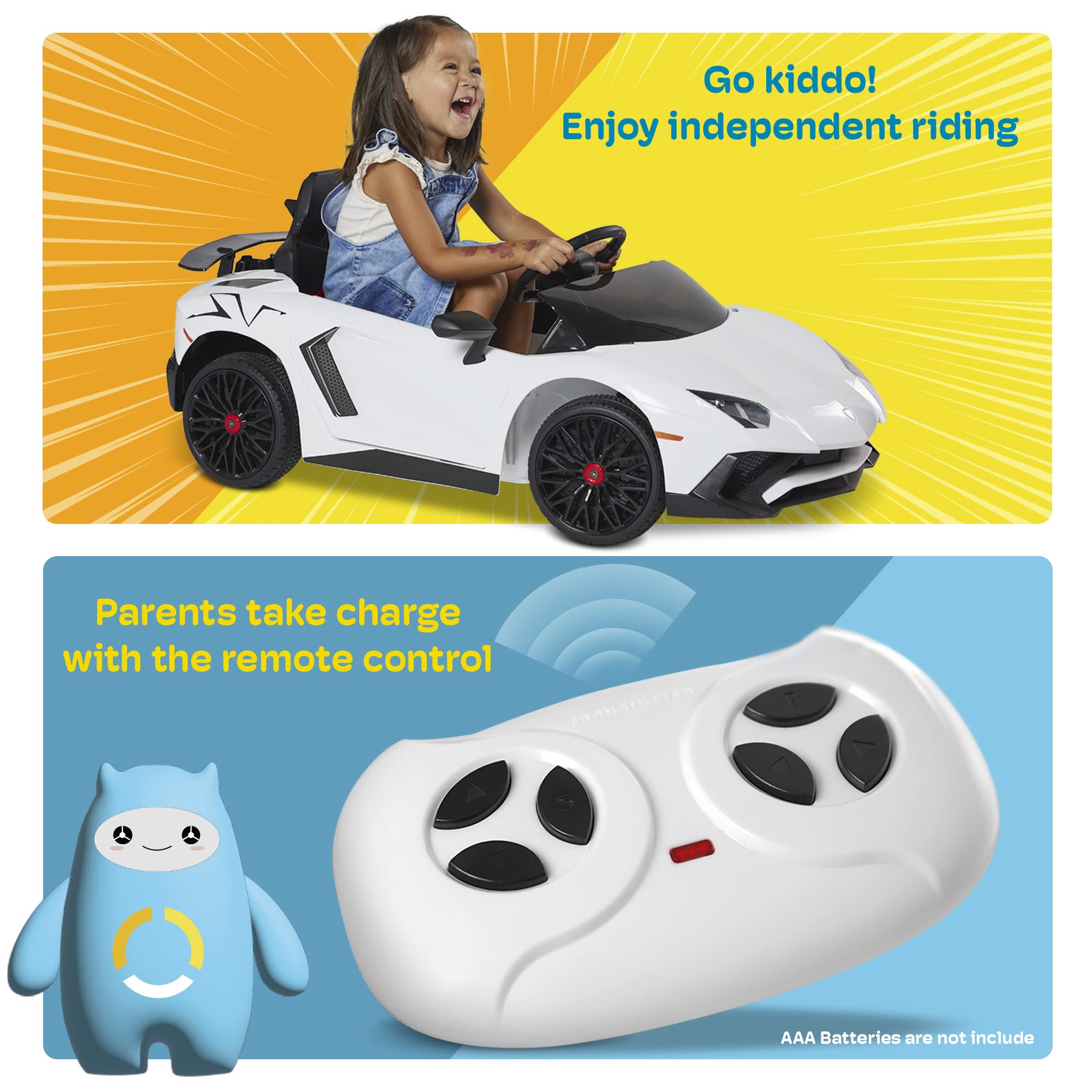Kidzone Kids Electric Ride On 12V Licensed Lamborghini Aventador Battery Powered Sports Car Toy with 2 Speeds, Parent Control, Sound System, LED Headlights & Hydraulic Doors - Pink