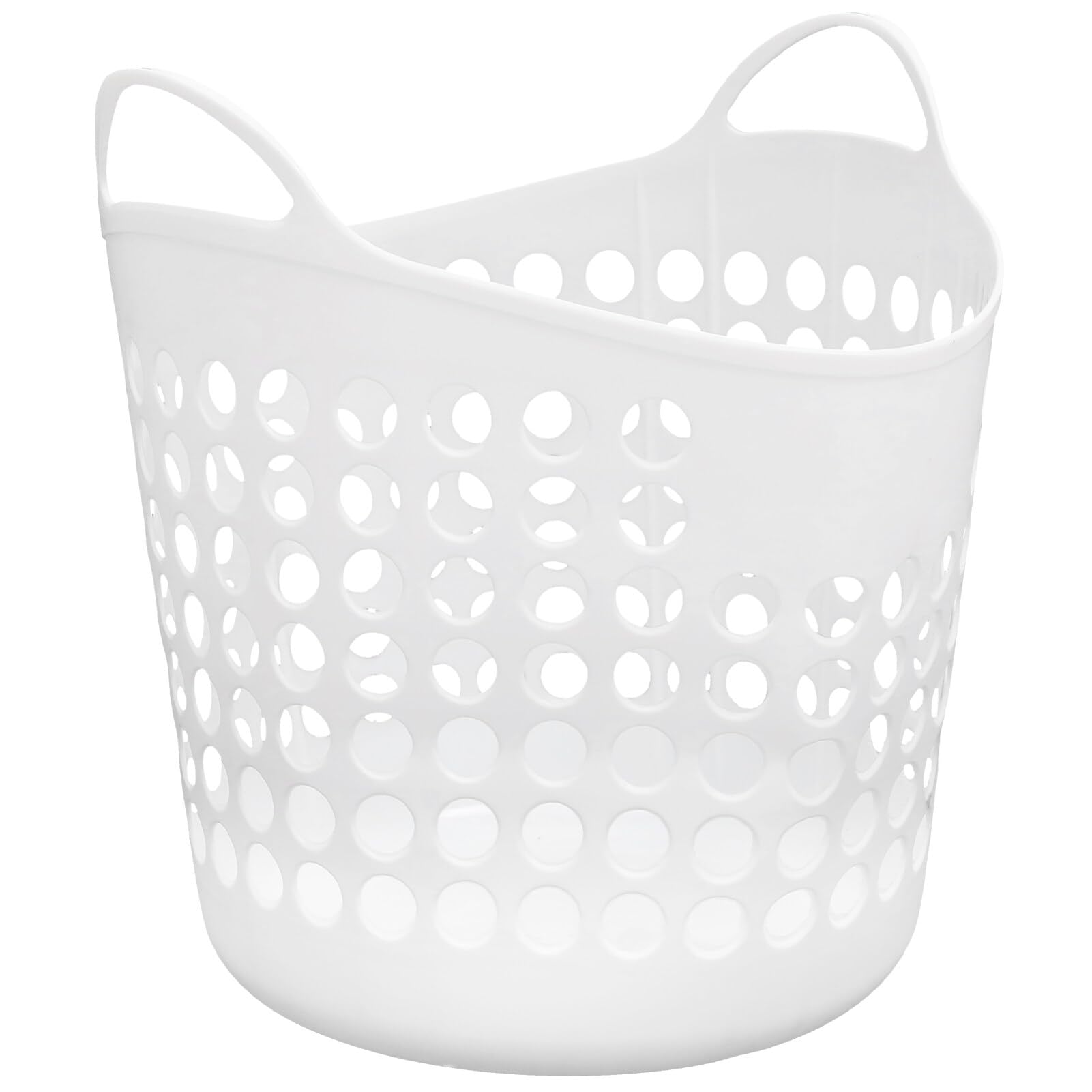 Amosfun Flexible Laundry Basket, Hollow Laundry Baskets With Handle Wide Mouth Hamper Plastic Dirty Clothes Storage Basket Toy Bin for Clothes Bedroom Storage, White 30L