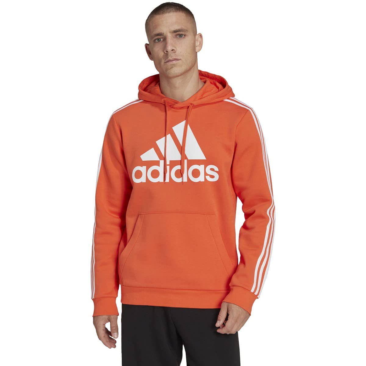 adidas Big & Tall Essentials Fleece 3-Stripes Hoodie Semi Impact Orange/White 2XL Tall