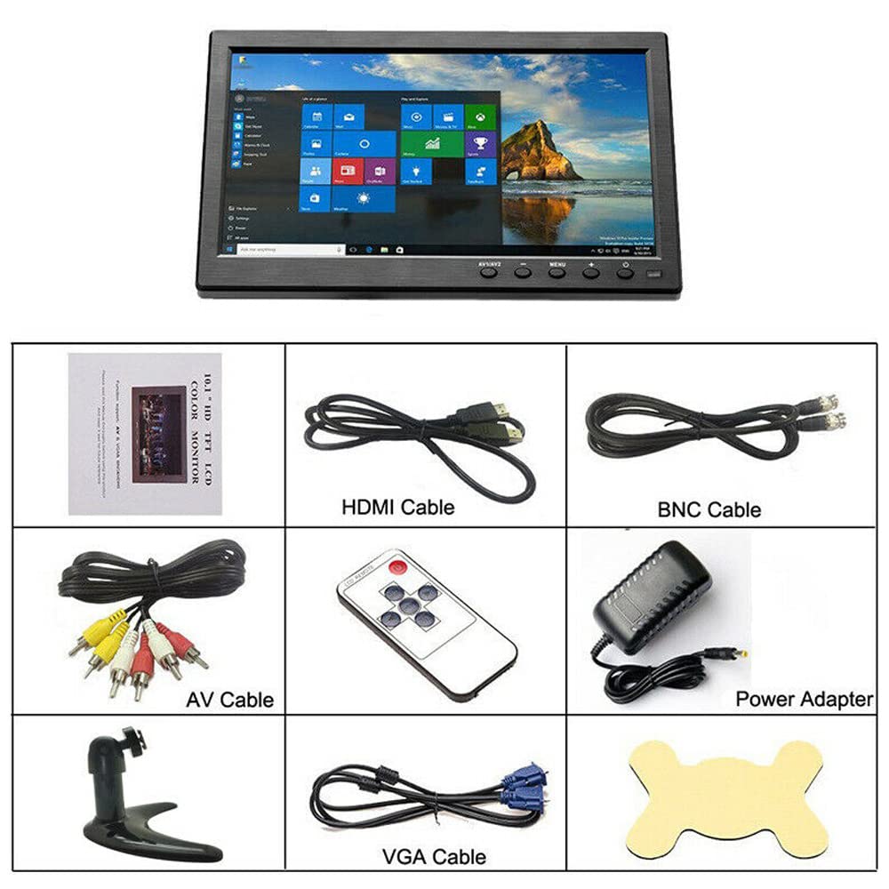 CAIRUTE Portable 10.1 inch Security Monitor 1024x600 HDMI Mini TV Screen with Built-in Dual Speakers HDMI VGA BNC USB Input for PC Gaming CCTV Surveillance