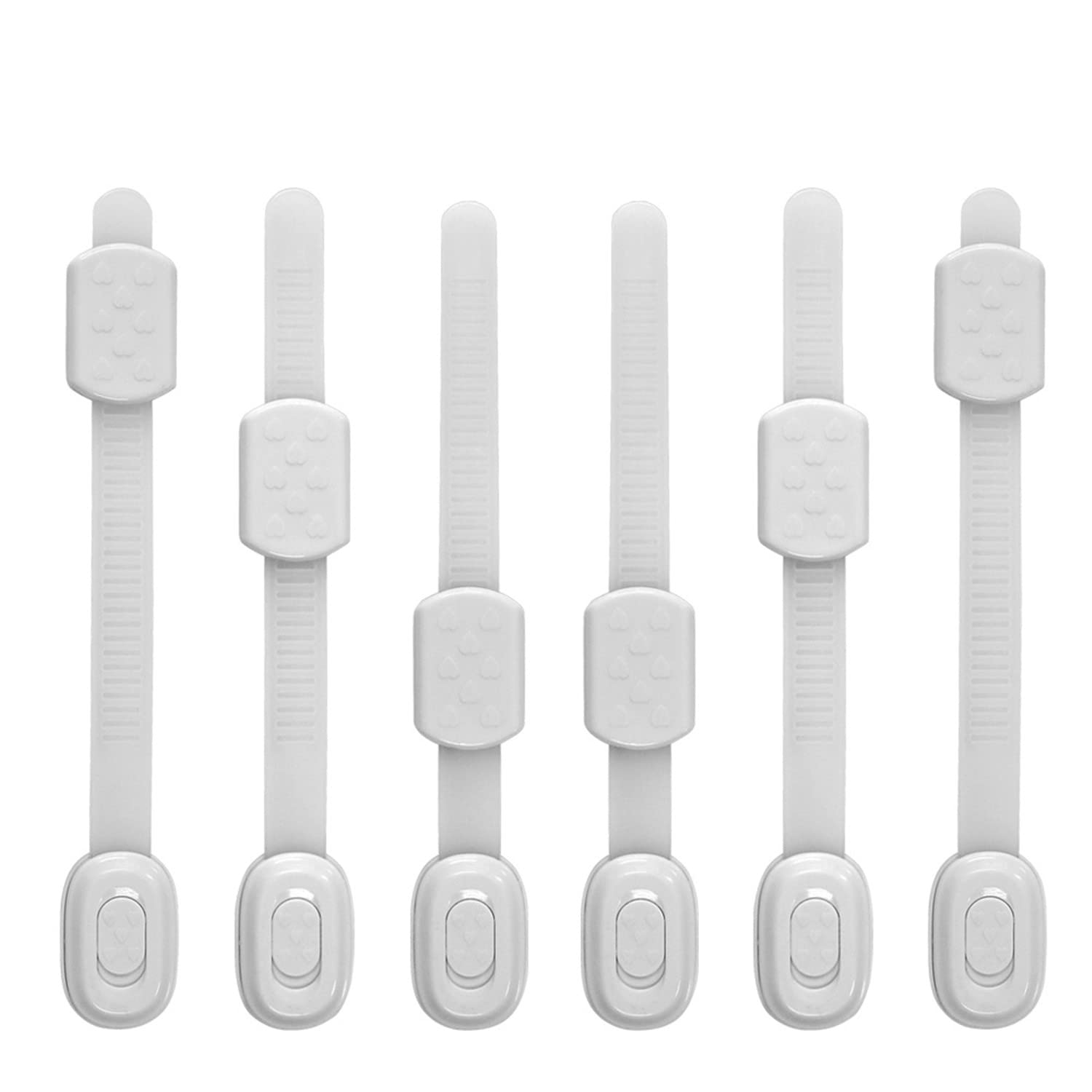 6 Pack Child Safety Strap Locks | Lerkumey Adjustable Baby Locks for Fridge, Cabinets, Drawers, Dishwasher, Toilet | Easy Installation | No Drilling Required (White)
