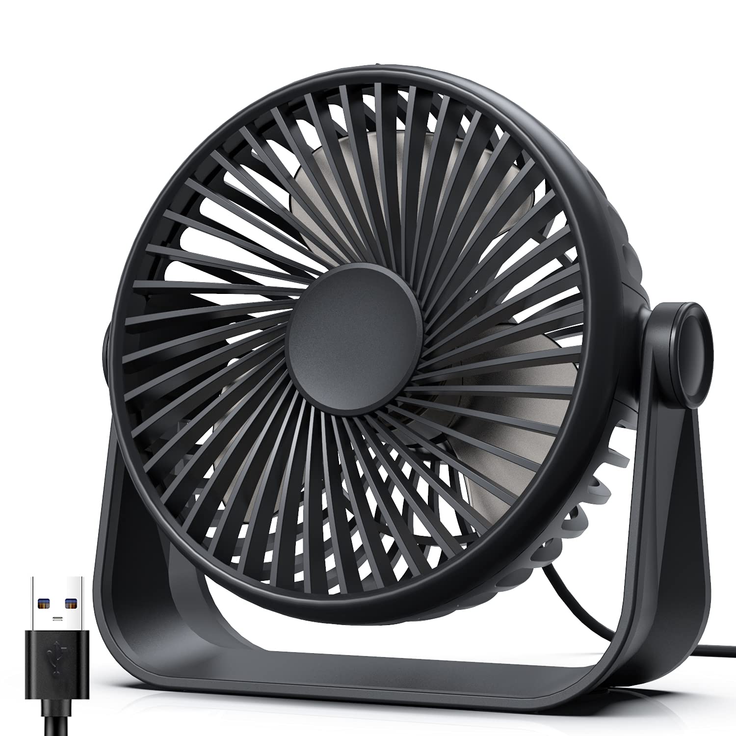 TriPole Small Desk Fan 3 Speeds Strong Airflow USB Fan 360°Rotation Mini Fan Portable Personal Fan, 5-inch Table Fan for Bedroom Office Home Outdoor Camping, 3.6ft Cable, Black